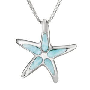 aloha jewelry sterling silver natural larimar starfish necklace pendant with 18inch box chain blue ala0788101