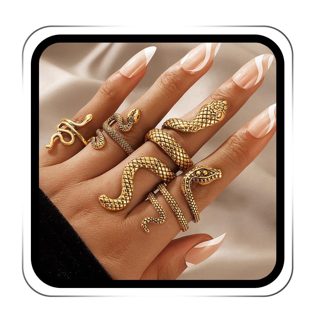 GRAEEN Vintage Snake Ring Knuckle Statement Rings Biker Stackable Ring Reptile Serpent Band Ring Halloween Ring Jewelry for Women (Style C)