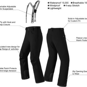 fit space Warm Ski Pants for Women Zip-Off Suspenders Winter Snow Bibs Waterproof Breathable Stretch (Large, Black)