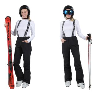 fit space Warm Ski Pants for Women Zip-Off Suspenders Winter Snow Bibs Waterproof Breathable Stretch (Large, Black)