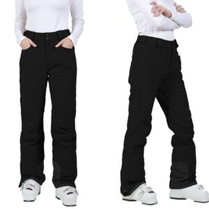 fit space Warm Ski Pants for Women Zip-Off Suspenders Winter Snow Bibs Waterproof Breathable Stretch (Large, Black)