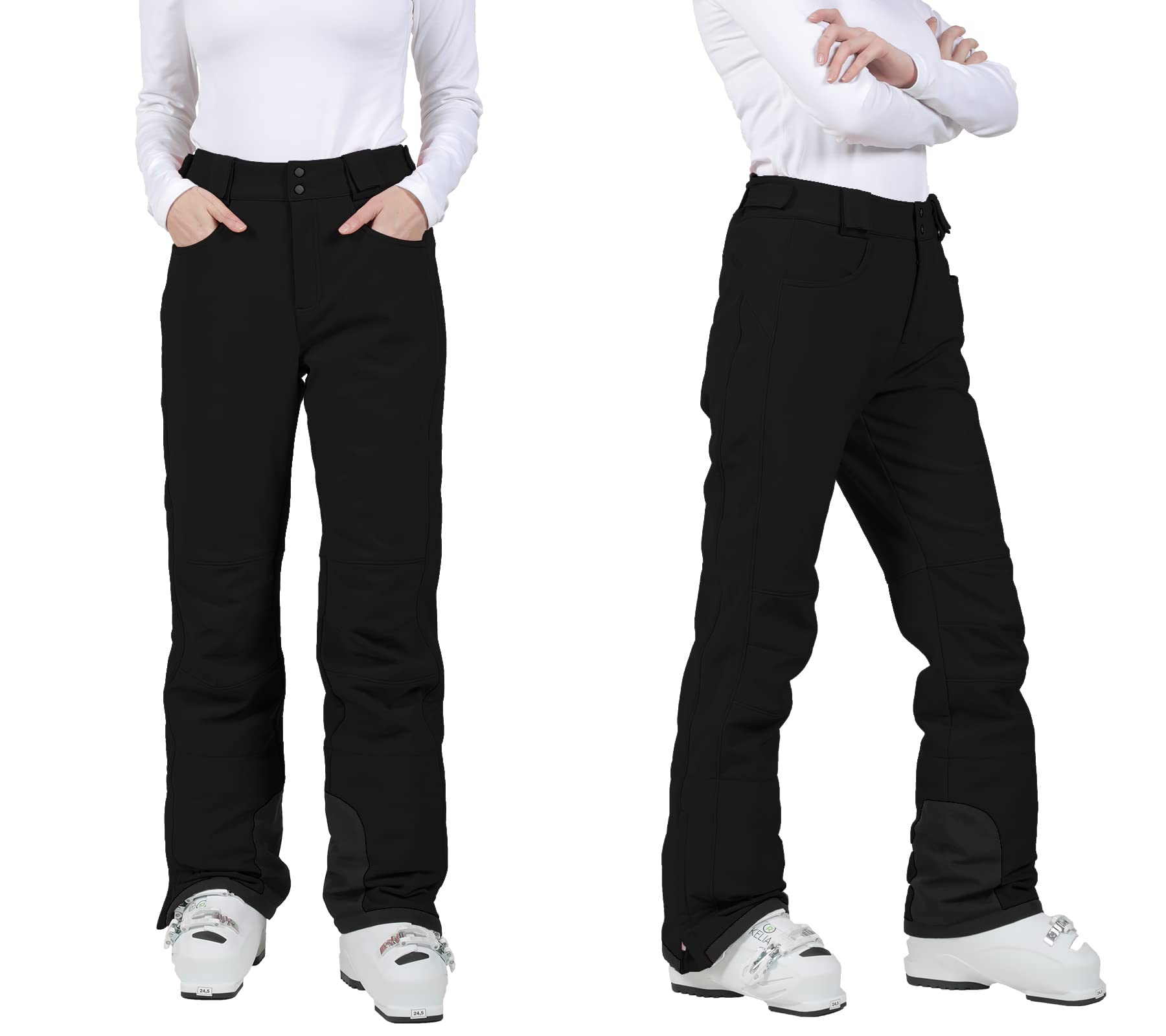 fit space Warm Ski Pants for Women Zip-Off Suspenders Winter Snow Bibs Waterproof Breathable Stretch (Large, Black)