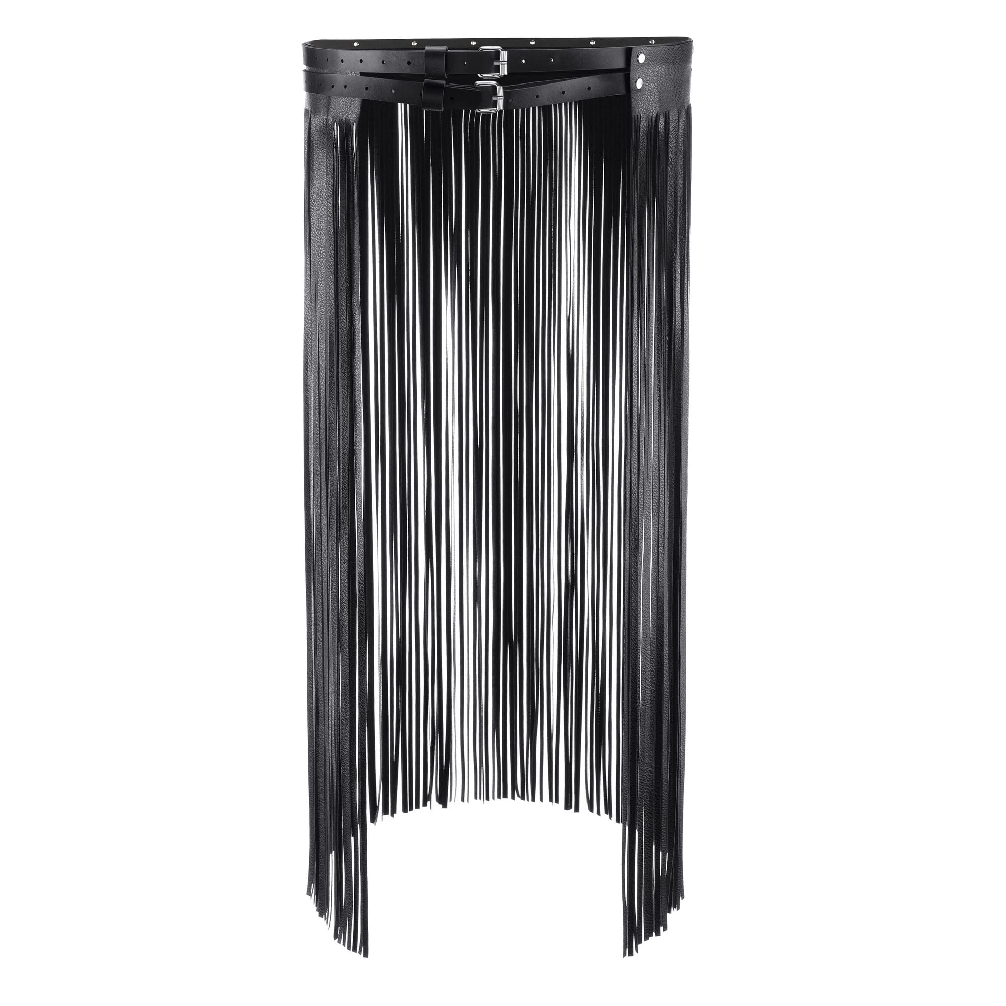 Ayliss Women Tassel Fringe Skirt Belt Punk Waist Dress Belt Vintage PU Leather Waistband Rocker Dance Performance Costume (Black)