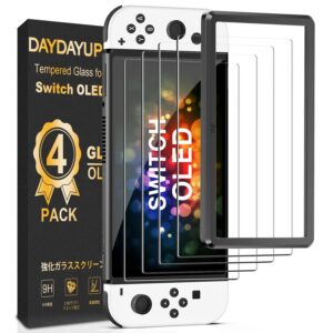 [4 pack] daydayup tempered glass screen protector compatible with nintendo switch oled model 2021 - with [alignment frame] transparent hd clear screen protector for accessories & console