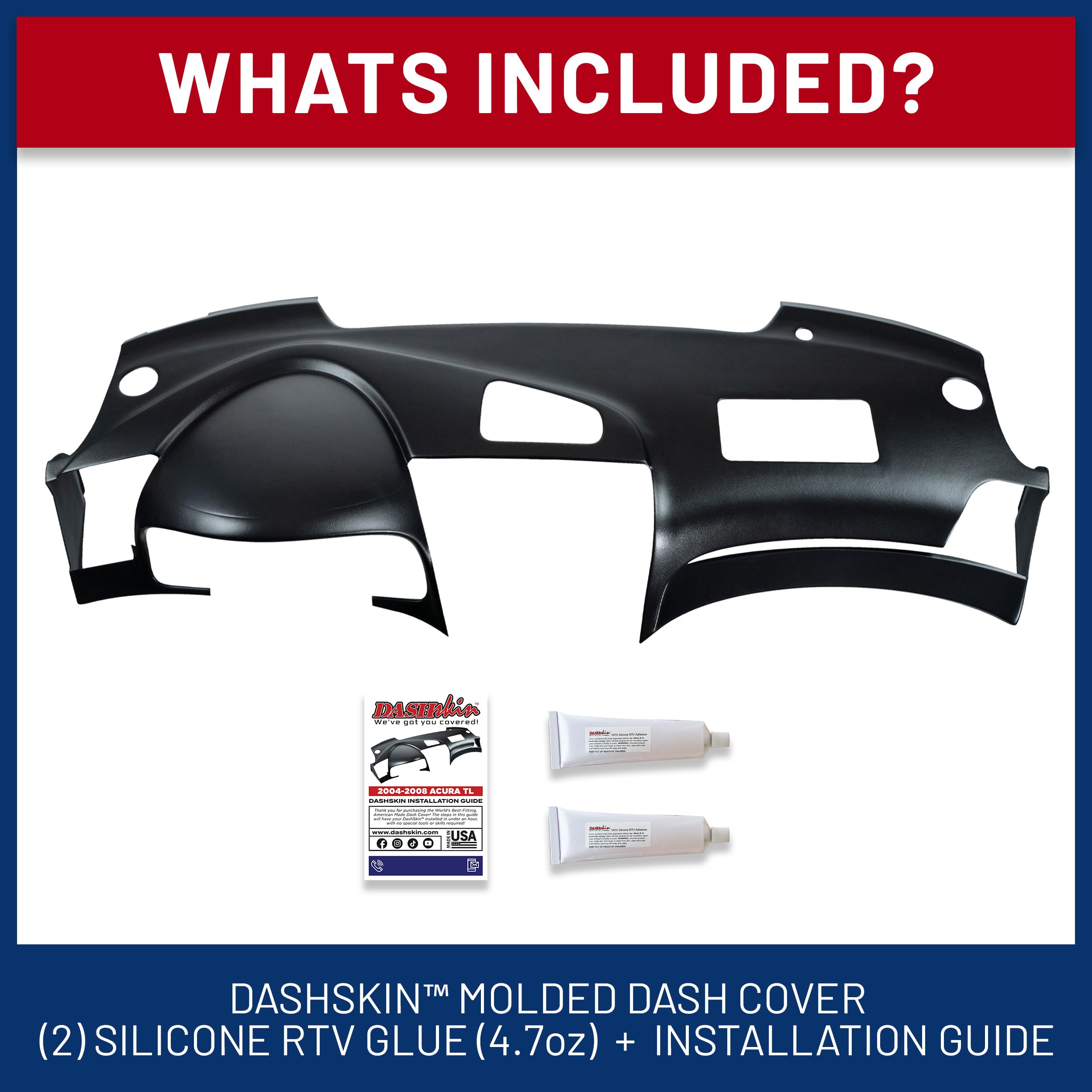 DashSkin Molded Dash Cover Cap Compatible with 2004-2008 Acura TL in Black - Easy Cracked Vinyl Dashboard Fix