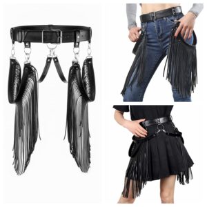 Ayliss Women Punk Waist Belt Long Tassel Fringe Fashion Dress Belt PU Leather Gothic Waistband Adjustable Rock Jeans Belts (Black)