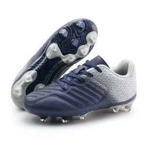 brooman Kids Soccer Cleats Boys Girls Athletic Outdoor Football Shoes (13,Navy Grey)