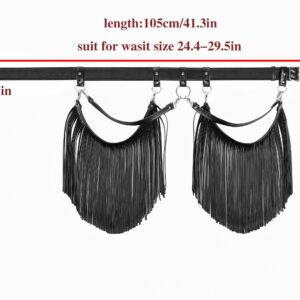 Ayliss Women Punk Waist Belt Long Tassel Fringe Fashion Dress Belt PU Leather Gothic Waistband Adjustable Rock Jeans Belts (Black)