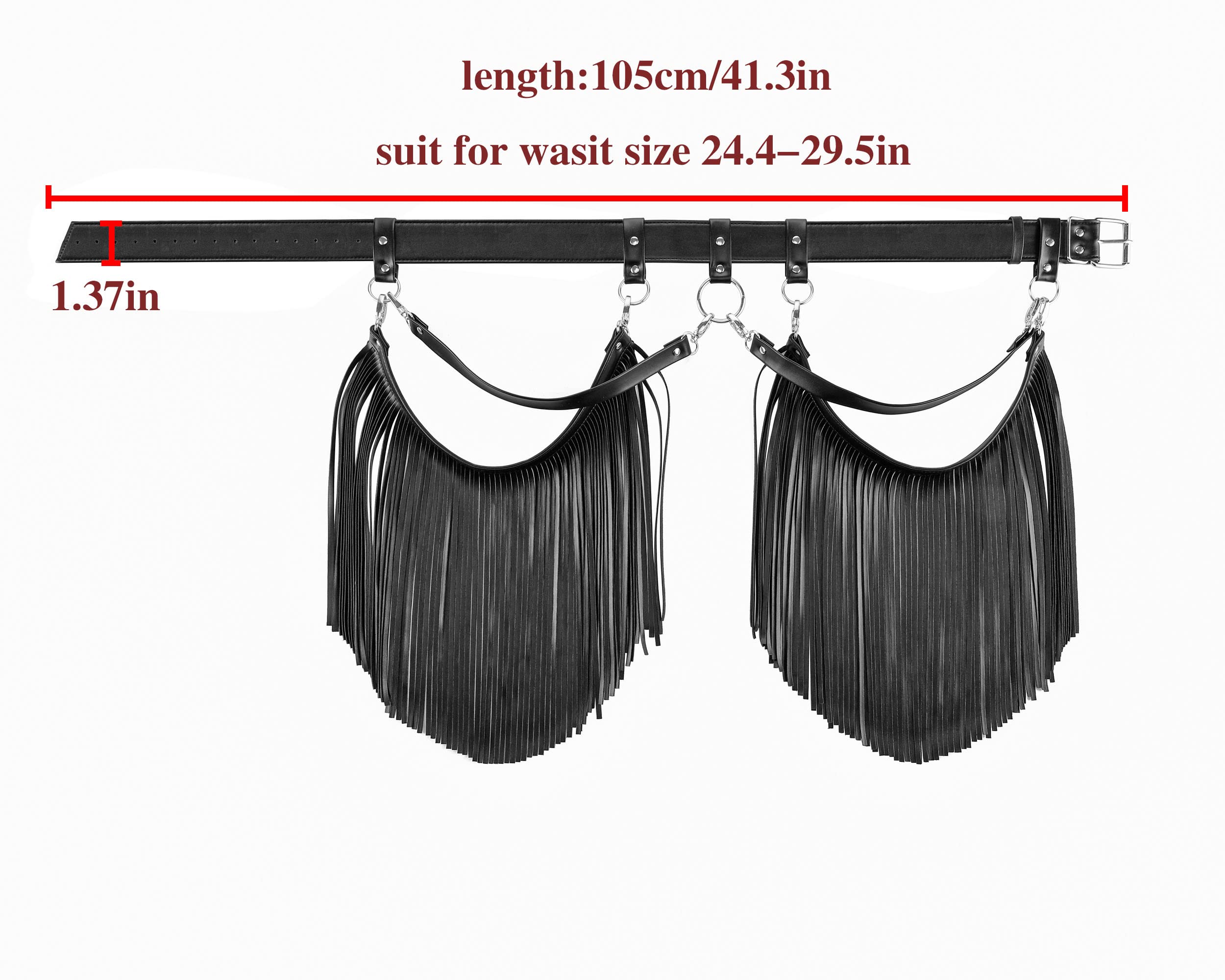 Ayliss Women Punk Waist Belt Long Tassel Fringe Fashion Dress Belt PU Leather Gothic Waistband Adjustable Rock Jeans Belts (Black)