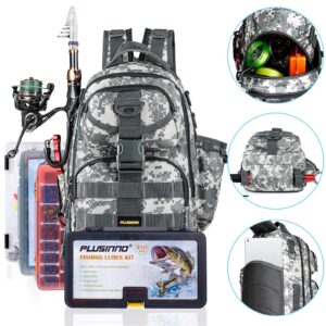 PLUSINNO Fishing Rod and Reel Combos and Fishing Tackle Backpack Storage Bag,Carbon Fiber Telescopic Fishing Rod with Reel Combo,Fishing Gear Bag,Water-Resistant Fishing Backpack with Rod Holder