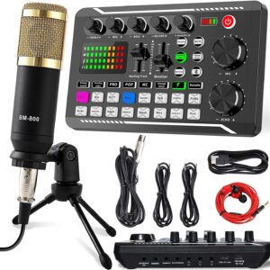 Podcast Equipment Bundle, SINWE Condenser Microphone with Tripod Stand and Professional Audio Mixer for Studio Recording Vocals, Voice Overs, Streaming Broadcast and YouTube Videos