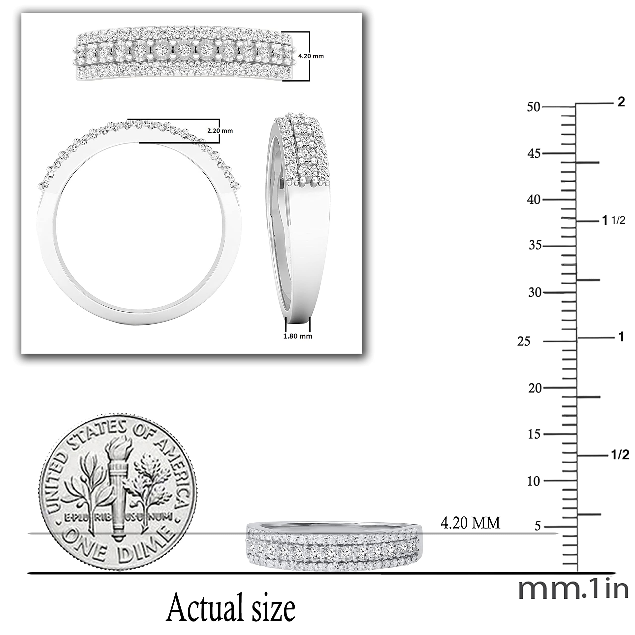 Dazzlingrock Collection 0.32 Carat (ctw) Round White Diamond Classic Row Half Eternity Style Elegant Stackable Wedding Band For Women 1/3 CT | 925 Sterling Silver, Size 9.5