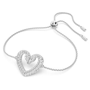 SWAROVSKI Una Bracelet, with White Crystal Pavé, Rhodium-Plated Setting and Swan Heart Design, Part of the Una Collection