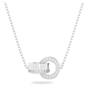 swarovski dextera necklace with interlocking circle motif in rhodium-finish metal and white crystal pavé on rhodium finish chain, size small, part of the dextera collection