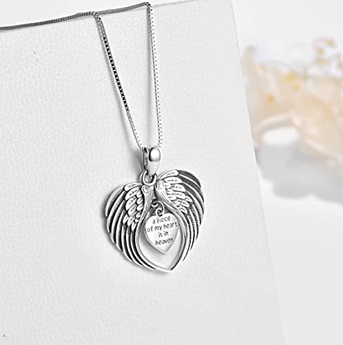 TUGHRA Angel Wing Necklaces 925 Sterling Silver Keepsake Necklace Heart Charm Memorial Pendant A Piece of My Heart Is In Heaven Pendant Necklace for Women