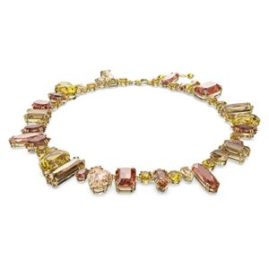 swarovski gema necklace, adjustable, with multicolored swarovski crystals in warm hues, mixed classic cuts on a gold-tone finish setting, part of the swarovski gema collection