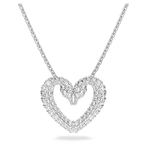 SWAROVSKI Una Pendant Necklace, Heart-Shaped Swan Design with Sparkling White Crystals, on a Rhodium Finish Chain, Part of the Una Collection