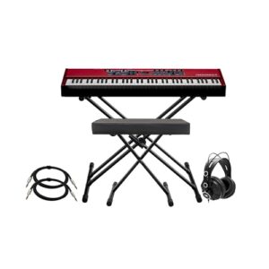 nord piano 5 73-key digital piano bundle with adjustable keyboard stand, adjustable bench, closed-back headphones, and 1/4-inch trs cables (2-pack) (6 items)