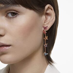 SWAROVSKI Lilia Drop Pierced Earrings with Butterfly Motifs and Pink Rainbow Crystal Pavé, on a Rose Gold-Tone Finish Setting, Part of the Lilia Collection