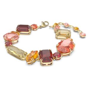 Swarovski Gema Soft Bracelet, Multicolored Crystals in Warm Tones, Mixed Cuts, on Gold-Tone Finished Band, Part of the Swarovski Gema Collection