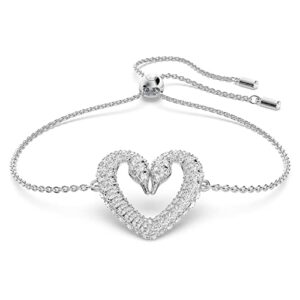 swarovski una bracelet, with white crystal pavé, rhodium-plated setting and swan heart design, part of the una collection