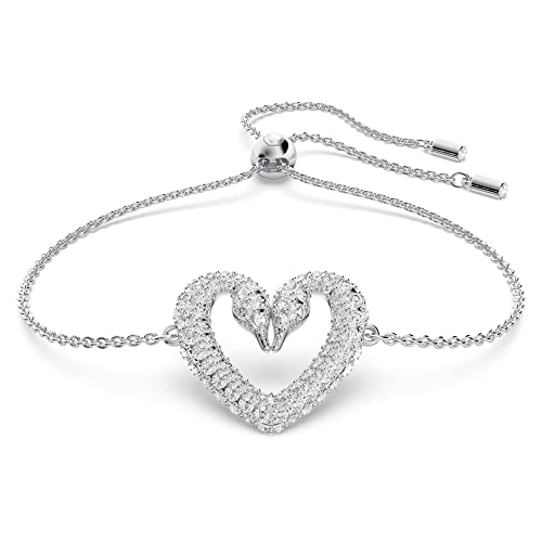 SWAROVSKI Una Bracelet, with White Crystal Pavé, Rhodium-Plated Setting and Swan Heart Design, Part of the Una Collection