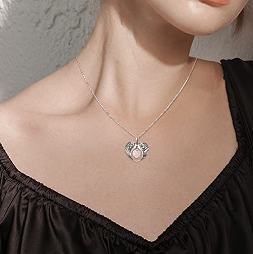 TUGHRA Angel Wing Necklaces 925 Sterling Silver Keepsake Necklace Heart Charm Memorial Pendant A Piece of My Heart Is In Heaven Pendant Necklace for Women