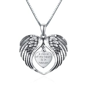 tughra angel wing necklaces 925 sterling silver keepsake necklace heart charm memorial pendant a piece of my heart is in heaven pendant necklace for women