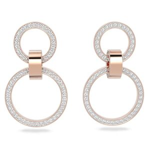 swarovski hollow hoop pierced earrings with white crystal pavé, on an interlocking rose gold-tone finish circle motif setting, part of the swarovski hollow collection