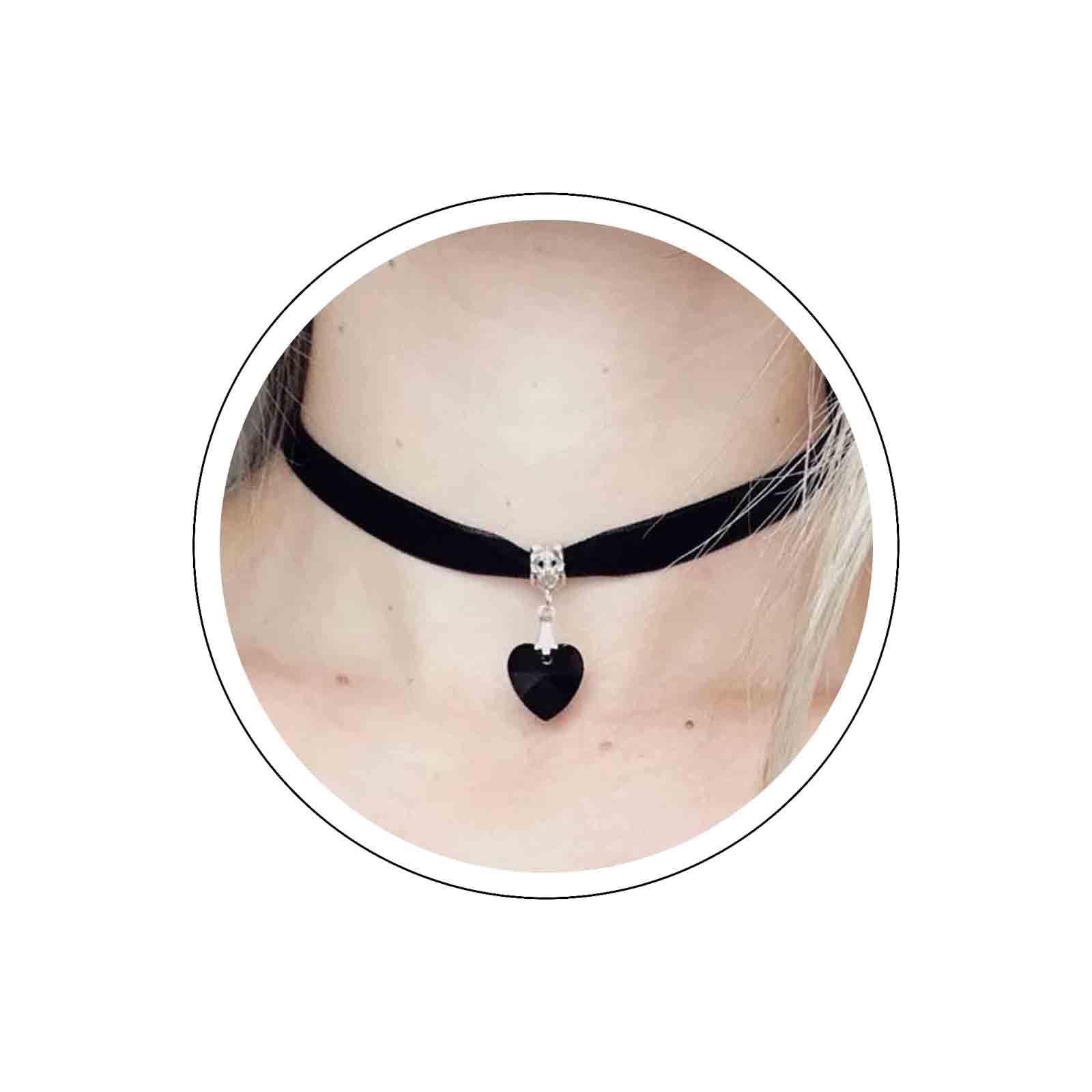 Yheakne Punk Black Velvet Choker Necklace Love Heart Pendant Necklace Vintage Black Satin Choker Necklace Gothic Retro Leather Collar Necklace Chain Jewelry for Women and Girls Prom Party Gifts