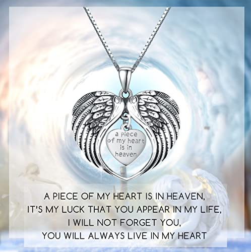 TUGHRA Angel Wing Necklaces 925 Sterling Silver Keepsake Necklace Heart Charm Memorial Pendant A Piece of My Heart Is In Heaven Pendant Necklace for Women