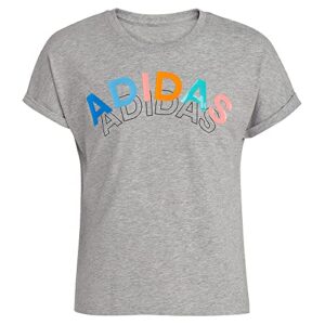 adidas girls' big short sleeve dolman waist heather tee, grey with multi, x-large