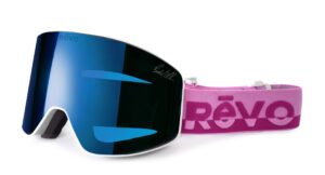 revo goggles no. 3 x bode miller: supernova+ photochromic lens, frameless design, metallic white frame with blue water lens