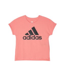 adidas girls' big short sleeve dolman waist heather tee, acid red, x-large