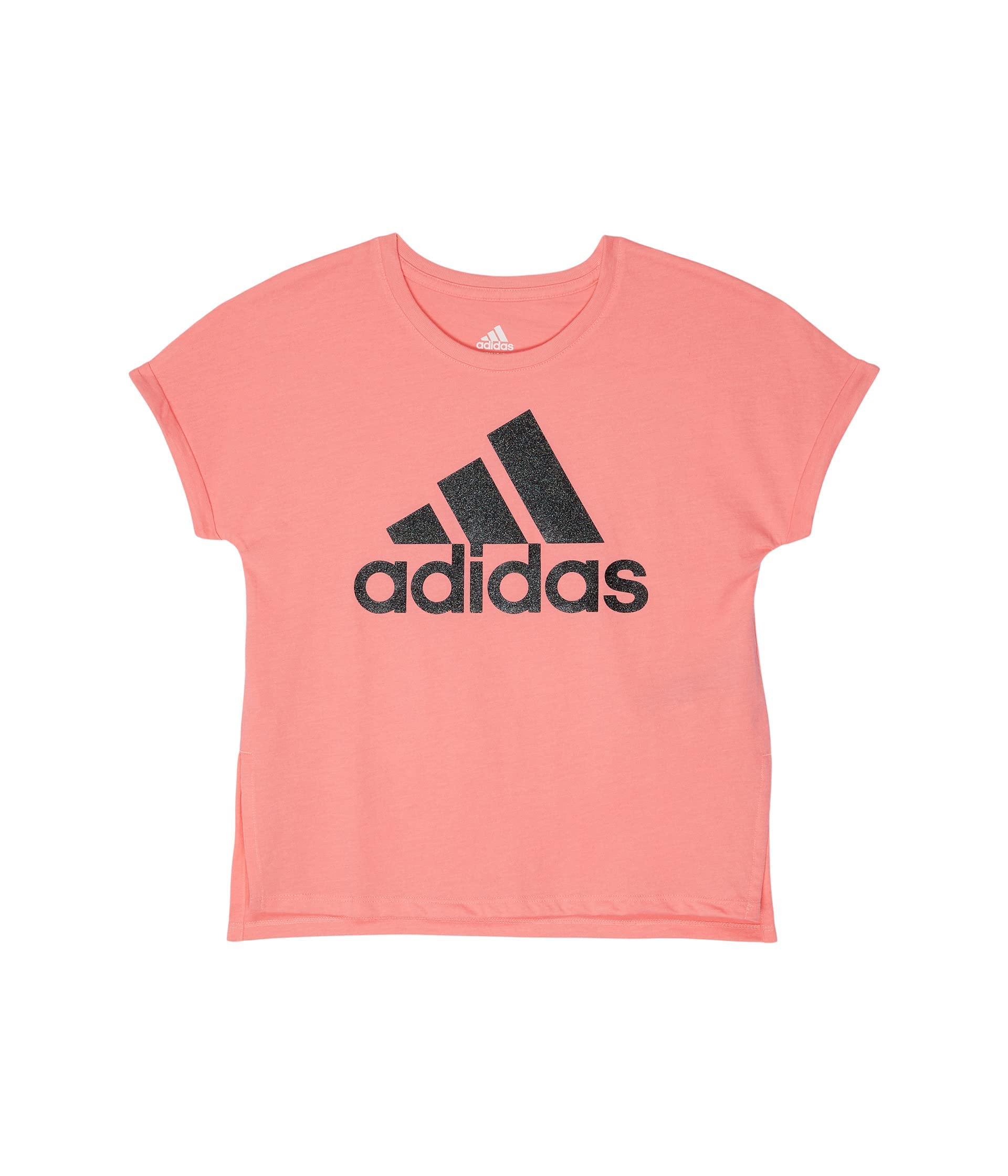 adidas Girls' Big Short Sleeve Dolman Waist Heather Tee, Acid Red, X-Large