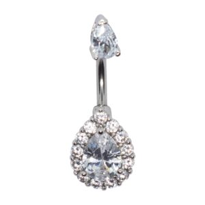 pierce2go silver 316l teardrop pendant with cz stones