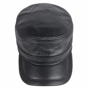 Men's Lambskin Leather Military Caps Cadet Army Caps Flat Top Cap