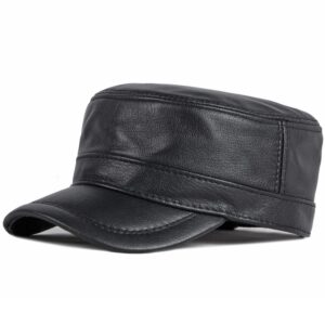 men's lambskin leather military caps cadet army caps flat top cap