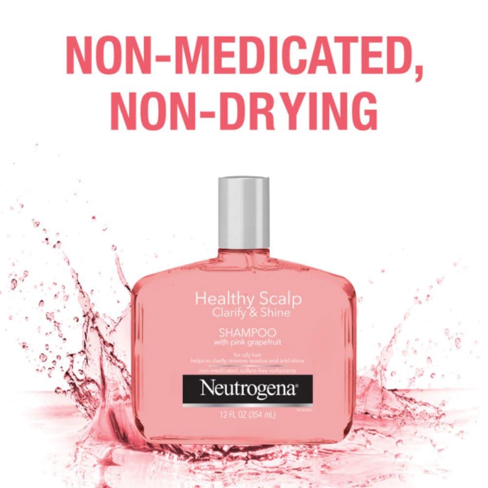 Neutrogena Exfoliating Healthy Scalp Clarify & Shine Shampoo for Oily Hair and Scalp, Anti-Residue Shampoo with Pink Grapefruit, pH-Balanced, Paraben & Phthalate-No, Color-Safe, 12 Fl Oz (pack of 3)