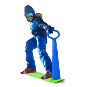 gymax snow scooter, fold-up snowboard kick scooter w/grip handle, cold resistance anti-slip winter toy for use on snow, grass, sand for age 5+ (green)