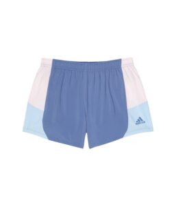 adidas girls' little elastic waistband colorblock woven short, crew blue, small (7/8)