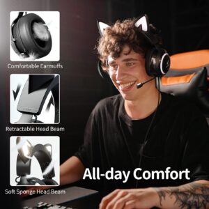 EASARS Cat Ear Headset, USB Gaming Headset with Retractable Mic, 7.1 Surround Sound, RGB Lighting, Wired Headset for PC, PS4, PS5