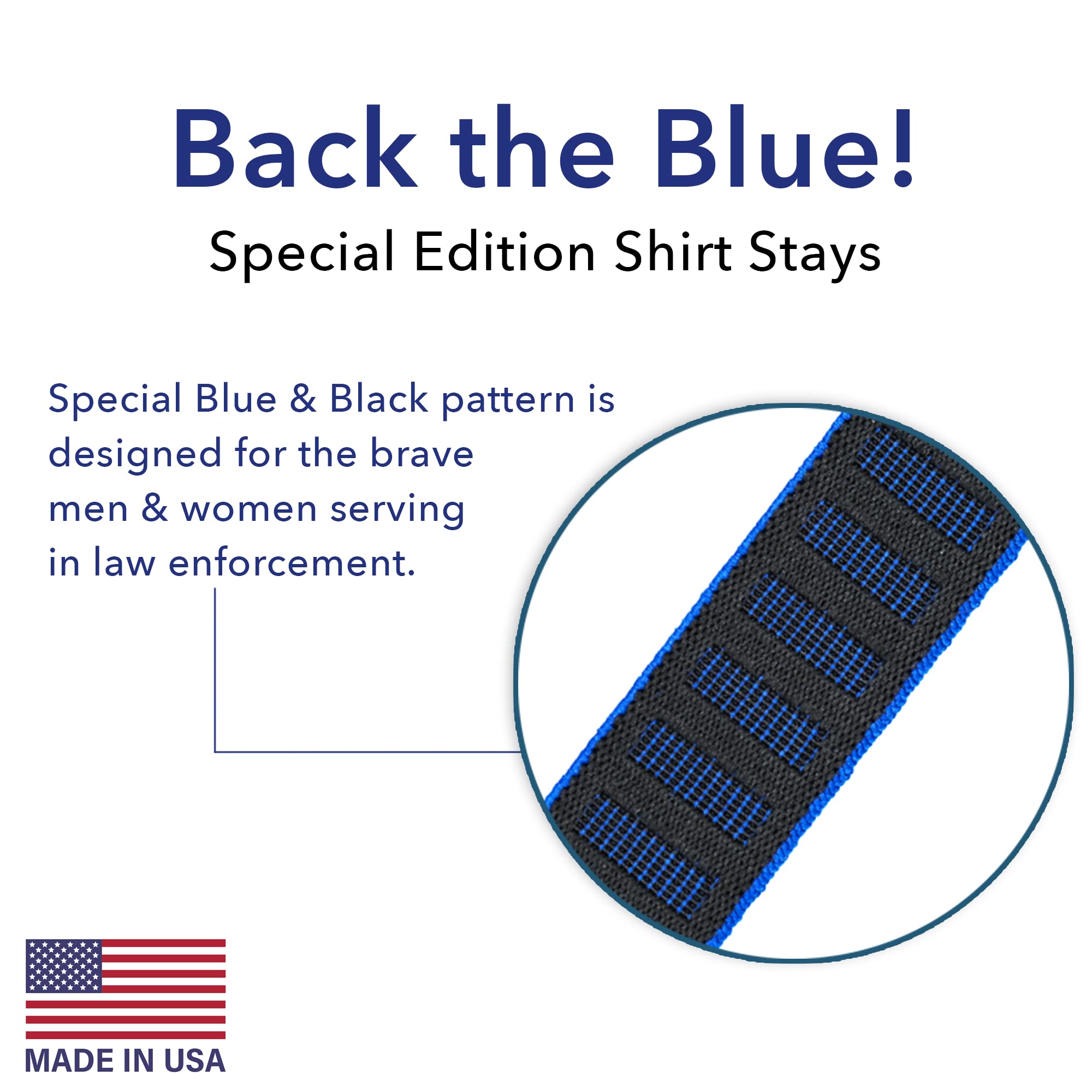 Shirt Stay Plus World's Best Shirt Stays for Men Police and Military Made in the USA (Back the Blue Edition Loop Stirrup) 1 Pair of Shirt Keepers