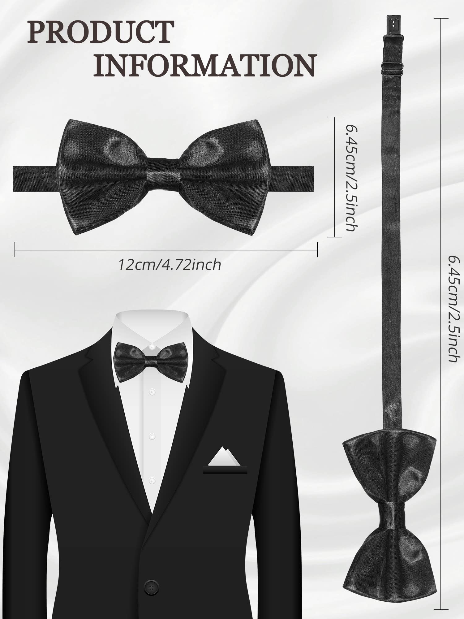 Geyoga 24 Pieces Men's Bow Ties Formal Satin Solid with Adjustable Neck Band Black Bow Ties for Men