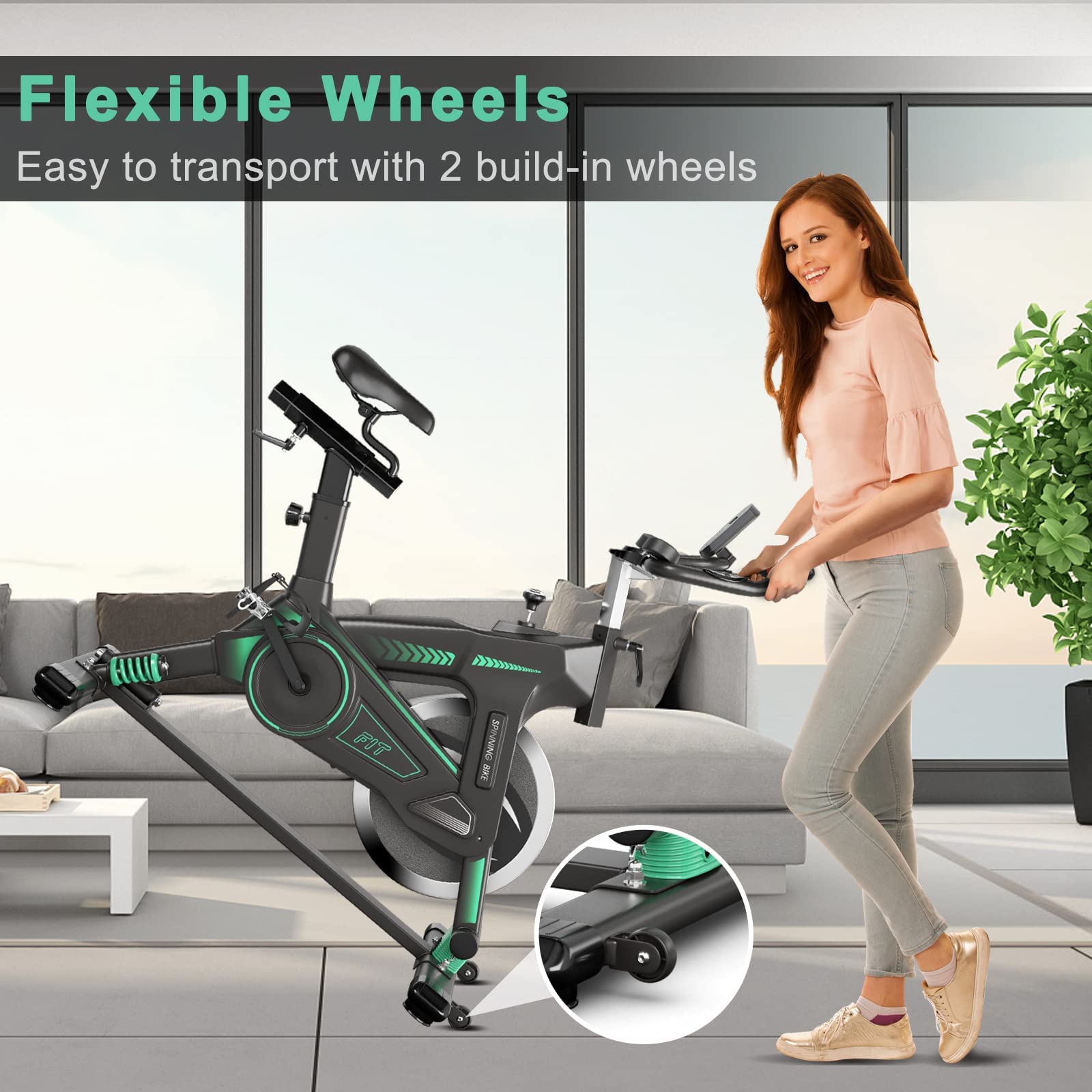 Goplus Indoor Cycling Bike, Stationary Exercise Bike Workout Bike with Device Holders, LCD Monitor, Adjustable Resistance & Seat & Handle, Simulated Swing Design, Suitable for Gym Home Cardio Training