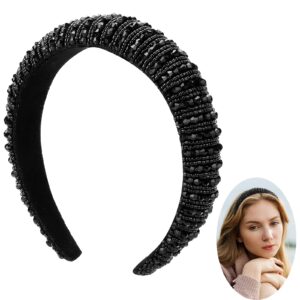 ondder women's black beaded fashion headband with crystal rhinestones, hair accessories