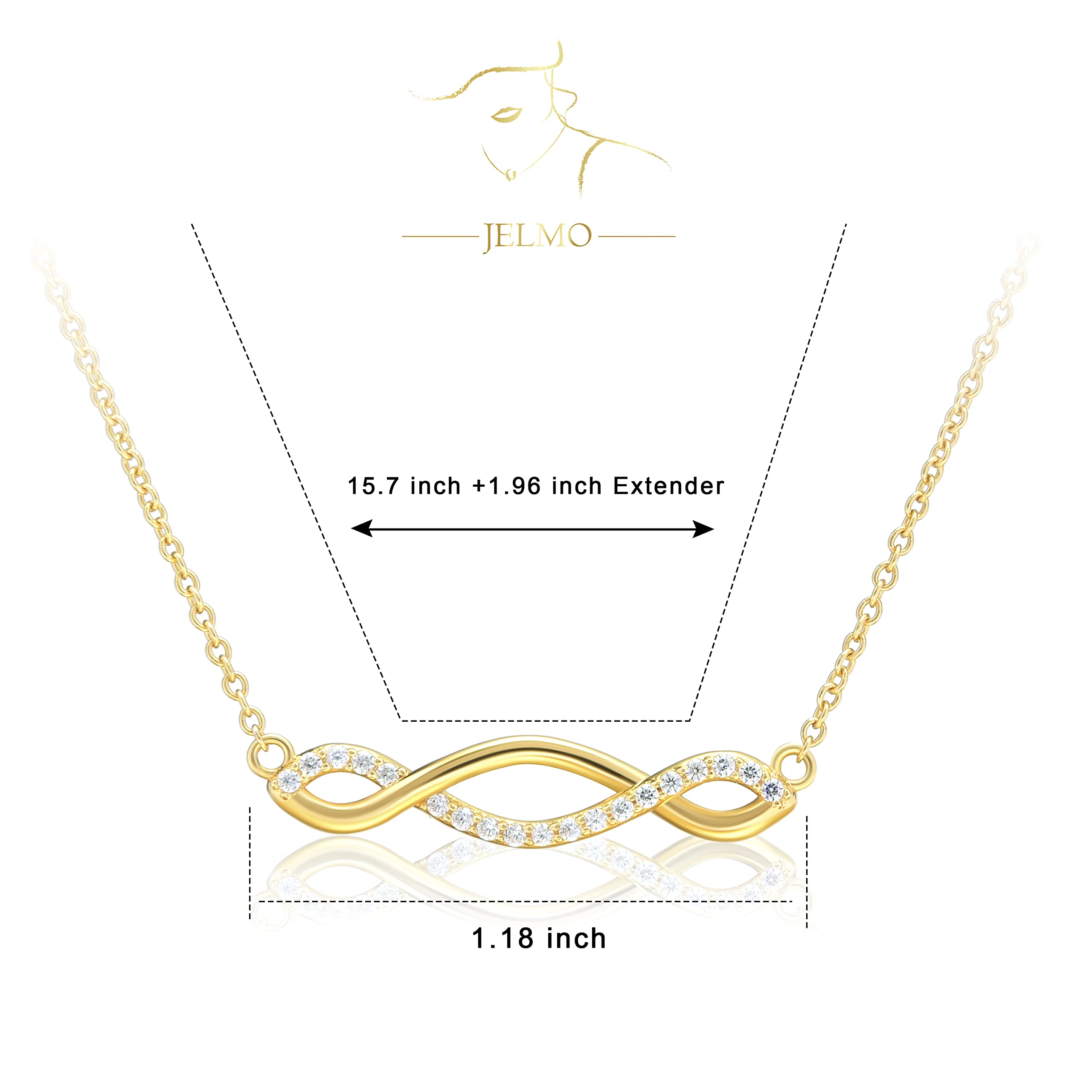 JELMO Gold Necklace for Women 18K Gold Infinity Necklace with Dainty 5A Cubic Zirconia Diamonds Pendant Necklace for Mother‘s Day Birthday Jewelry Gifts for Women Mother Girlfriend(Deep Yellow Gold)