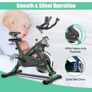 Goplus Indoor Cycling Bike, Stationary Exercise Bike Workout Bike with Device Holders, LCD Monitor, Adjustable Resistance & Seat & Handle, Simulated Swing Design, Suitable for Gym Home Cardio Training