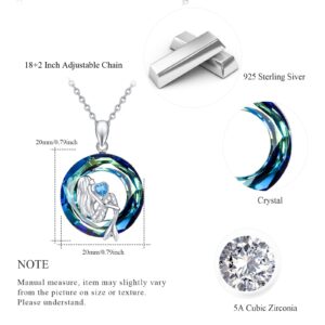 AOVEAO Crystal Mermaid Necklace 925 Sterling Silver Mermaid Ocean Circle Crystal Necklaces Mermaid Jewelry Gifts (Heart Mermaid Necklace)