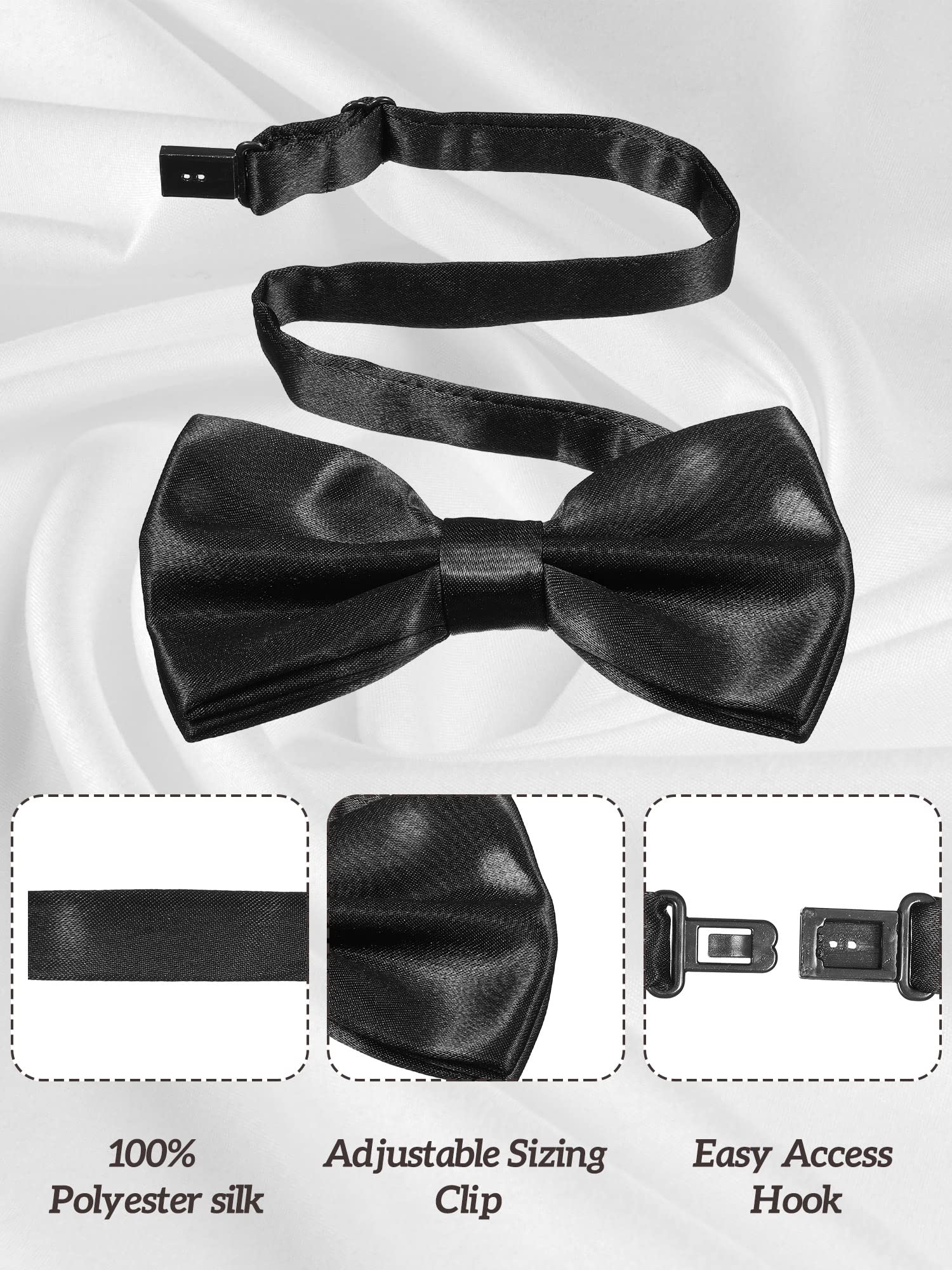 Geyoga 24 Pieces Men's Bow Ties Formal Satin Solid with Adjustable Neck Band Black Bow Ties for Men